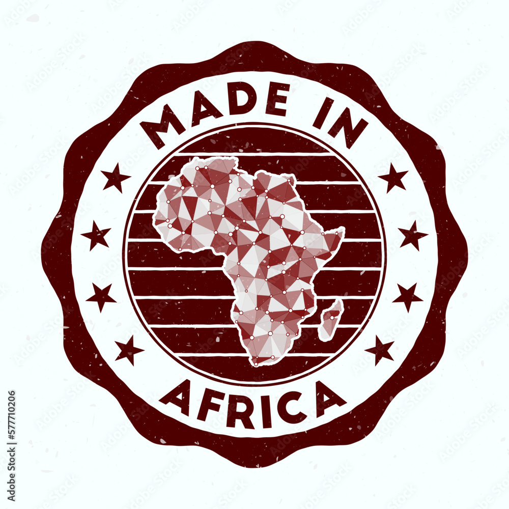 Made In Africa. Continent round stamp. Seal of Africa with border shape ...