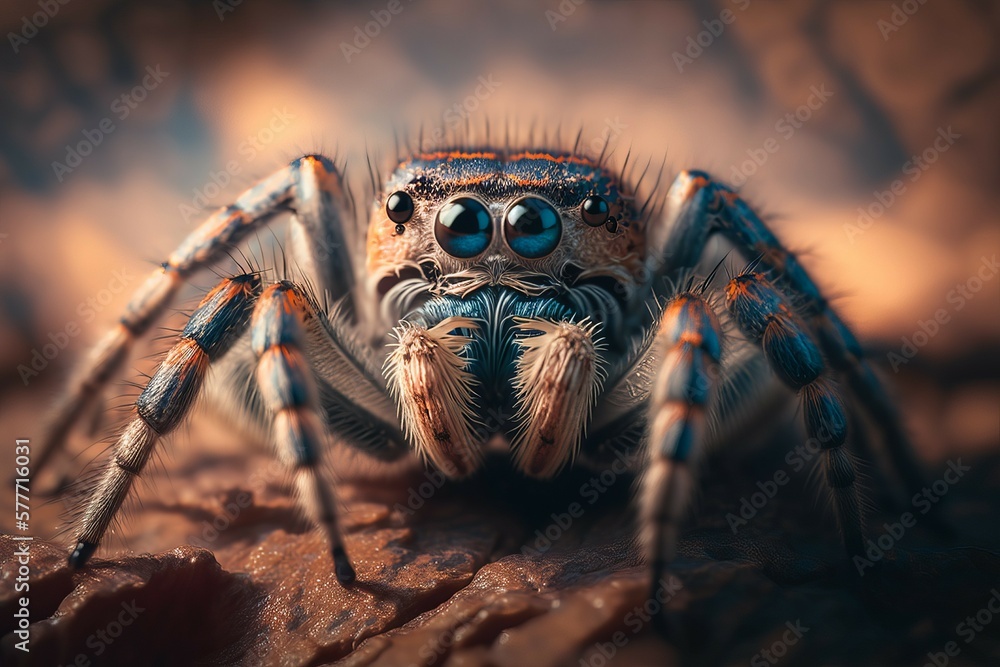A close-up picture of an extraordinary fluffy tarantula with remarkable ...