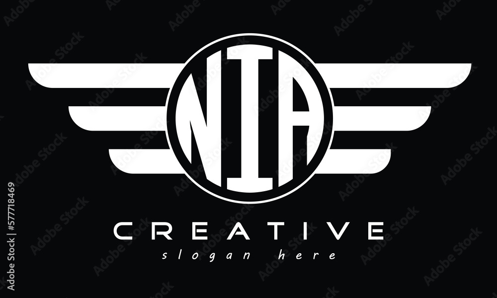 NIA three letter monogram type circle letter logo with wings vector ...