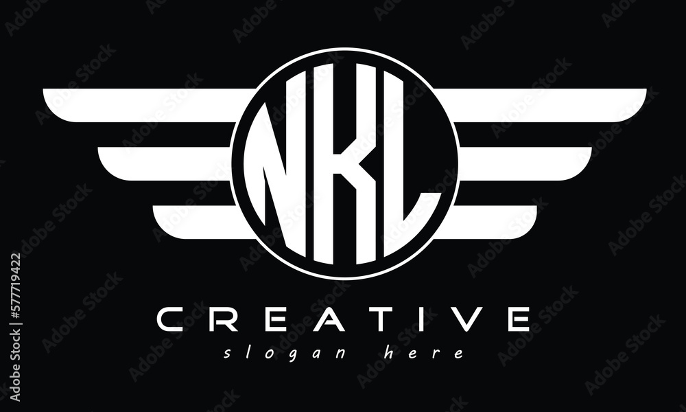 NKL three letter monogram type circle letter logo with wings vector ...