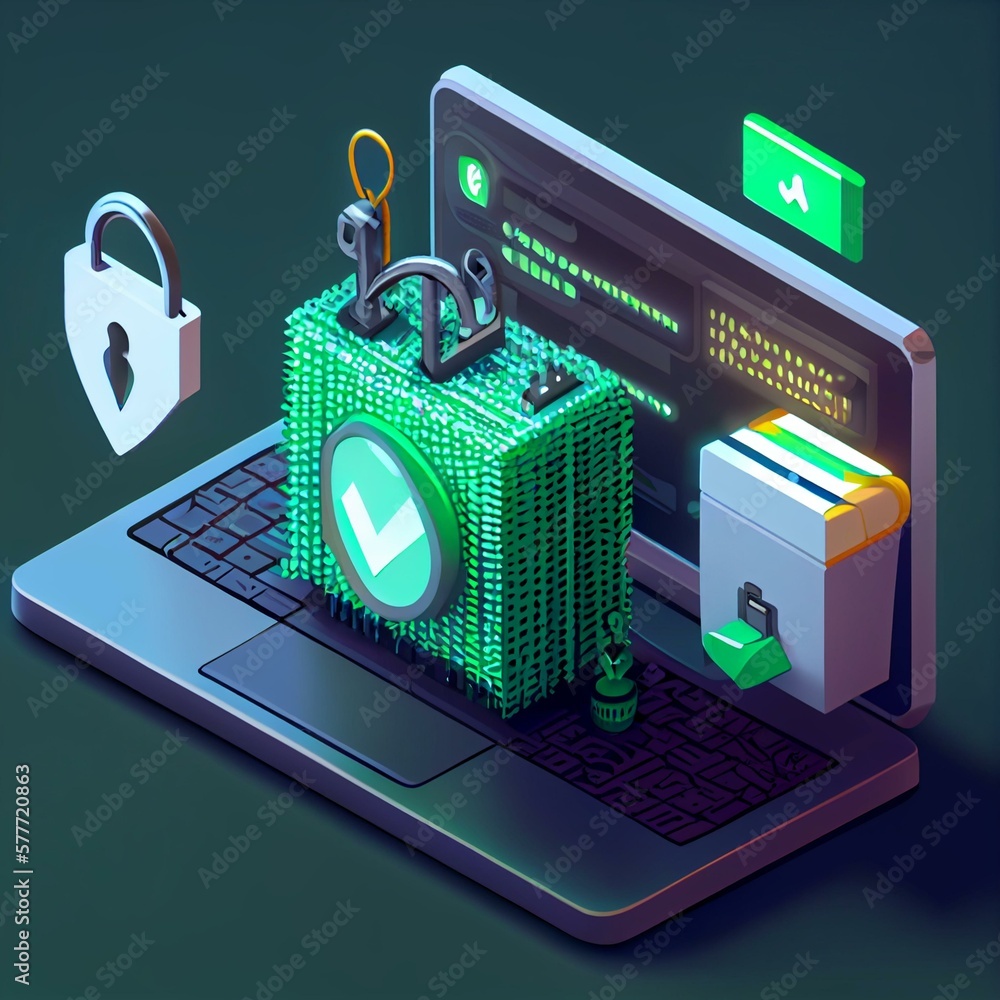 An isometric view of an encrypted email being sent between two secure ...