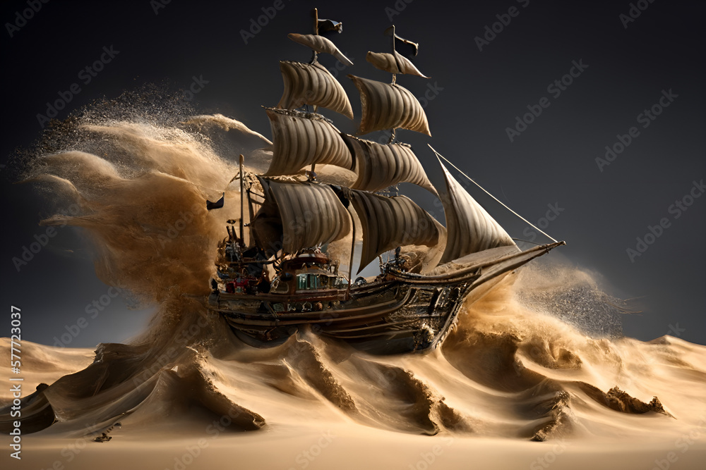 stunning action photograph low angle sand storm, stunning pirate ship ...
