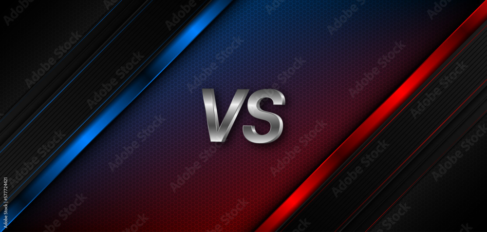 Versus between red and blue on black steel mesh background. Background ...