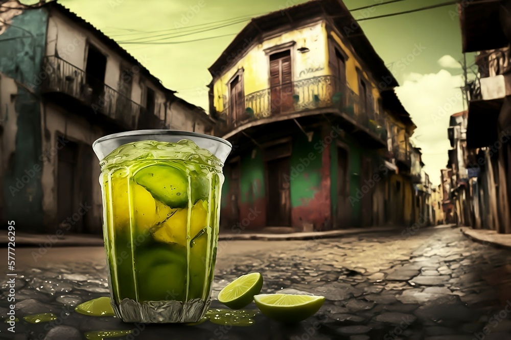 brazilian drink caipirinha in favela, generative AI, cachaça, lime ...