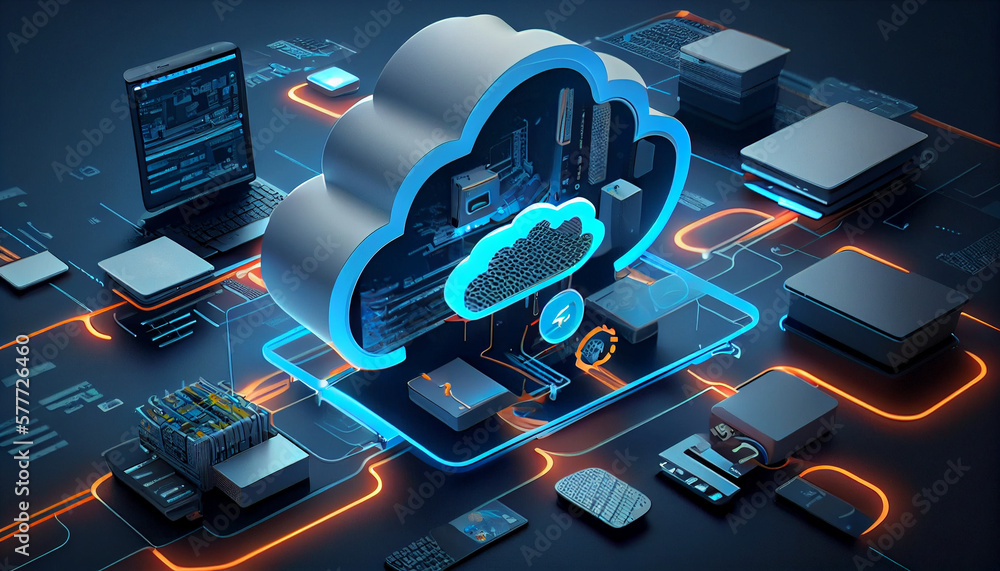 Cloud computing technology concept. Futuristic illustration. AI ...