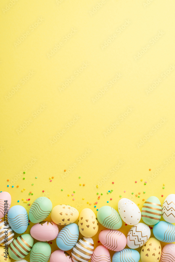 Easter celebration concept. Top view vertical photo of colorful easter ...