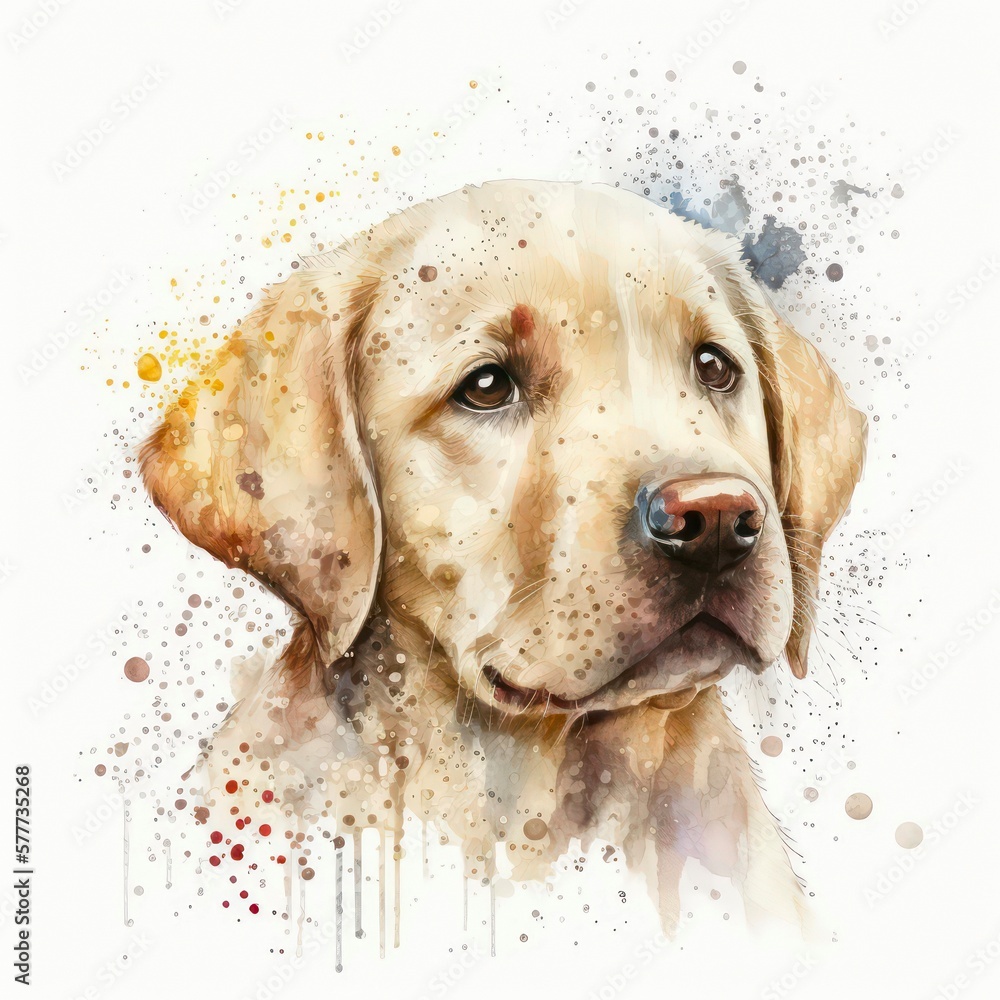 Watercolor portrait of a cute golden labrador. Hand drawn painting in ...