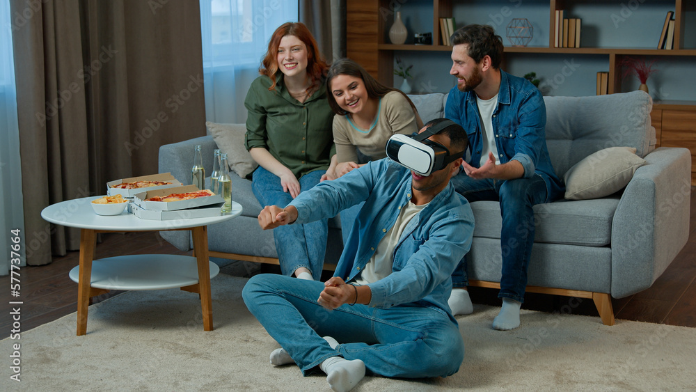 African american man cybergamer playing virtual reality 3d game ...