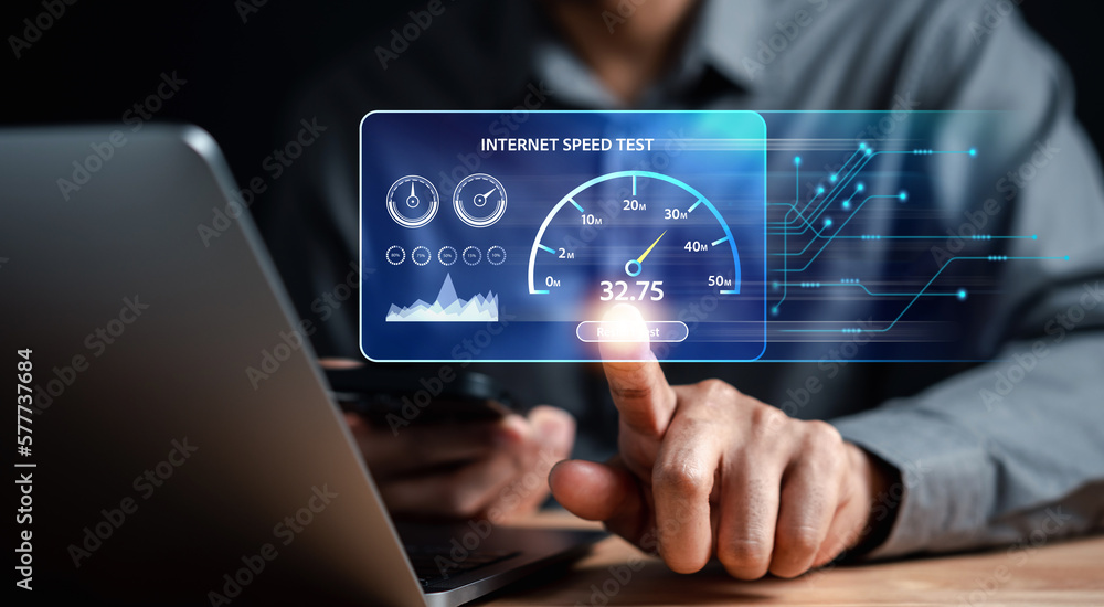 Fast internet connection speedtest bandwidth network technology, Man ...
