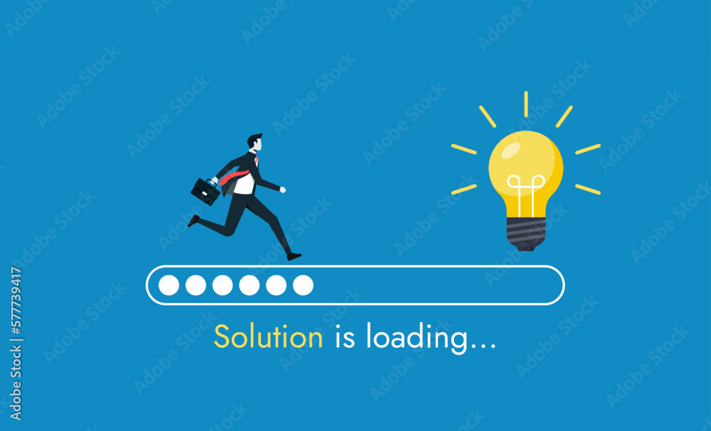 Solution and idea loading concept with progress bar and light bulb ...