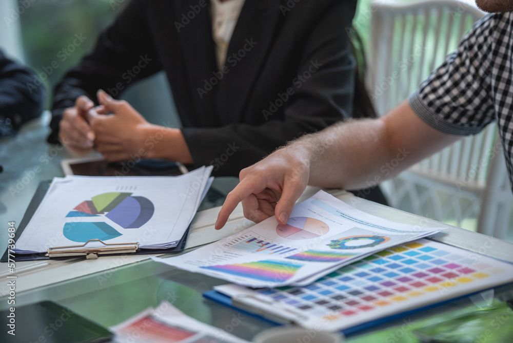 Hand and measuring tool Team work brainstorming many data analyst ...