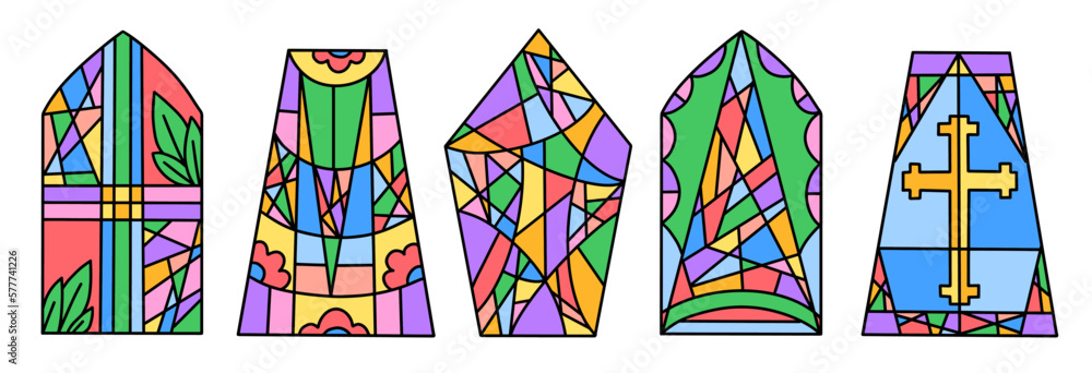 Catholic church window glass with pattern in outline style. Vector ...