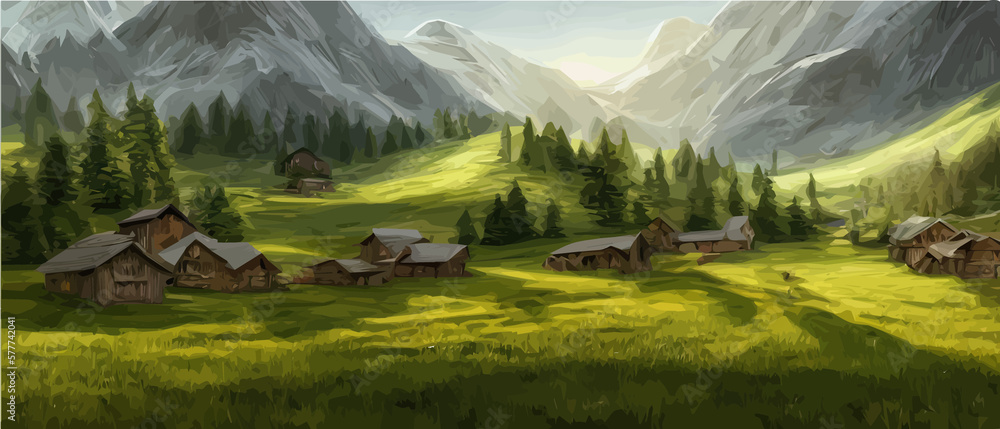 flat landscape illustration of summer countryside View nature: sky ...