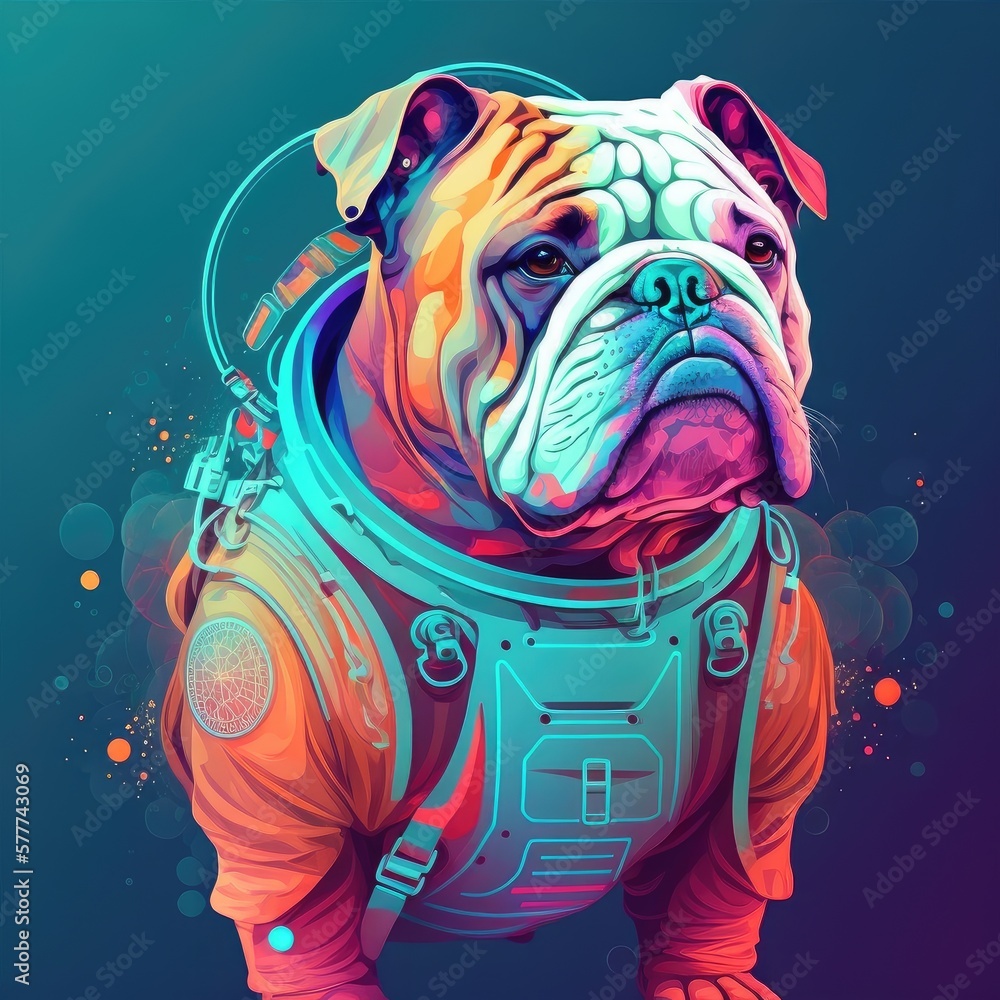 Astronaut french bulldog in space suit with futuristic space background ...