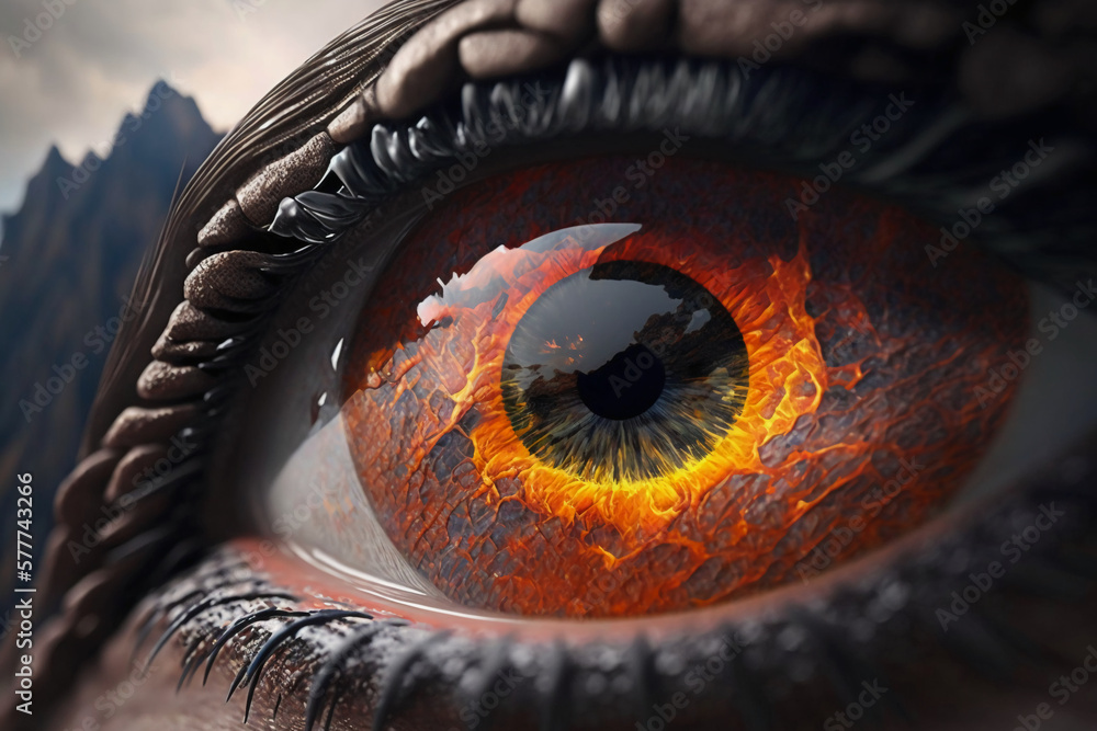 Realistic photo close look of eye made from molten lava Generative AI ...