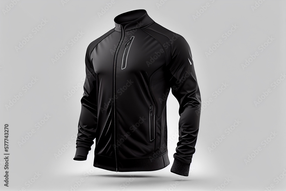 Black Jacket front view. Training black sport wind proof jacket on ...