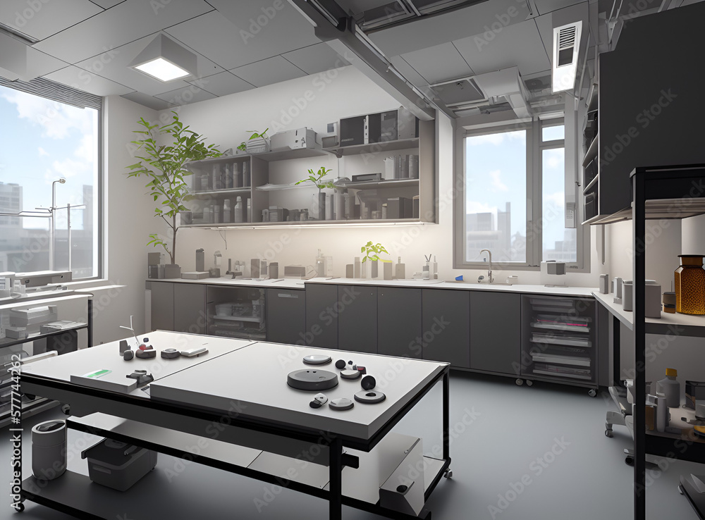 The atmosphere in the research laboratory in the morning. There are ...