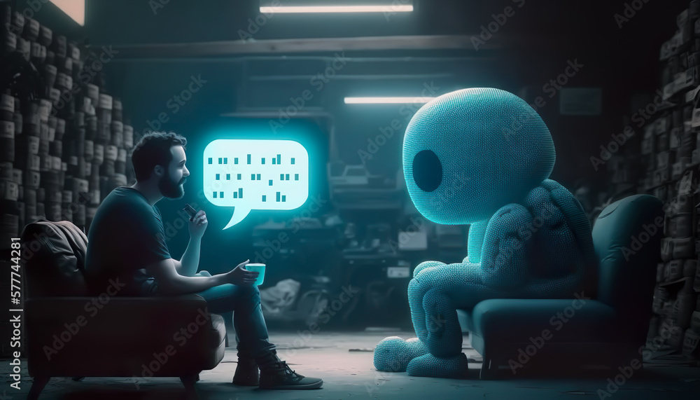 person talking with robotic ai,chat bot.futuristic technology or ...