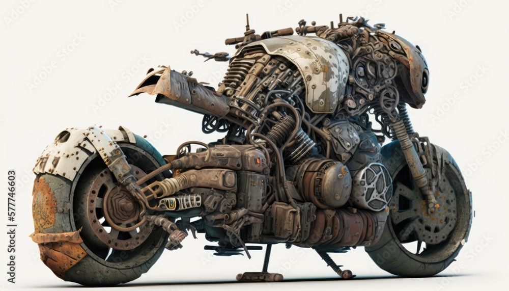 Old rusty wasteland bike, motorbike in post apocalypse word, decay ...