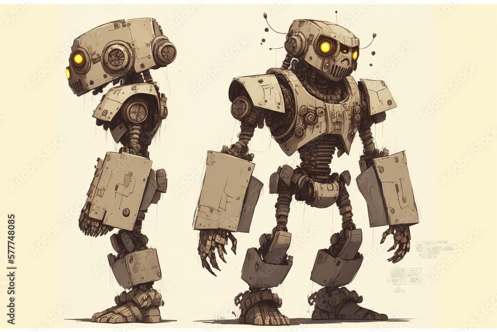 Wondrous full body futuristic sci-fi military humanoid robot in combat ...