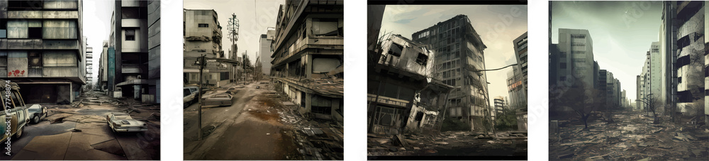 Concept apocalypse survivor, ruins city after earthquake in Turkey ...