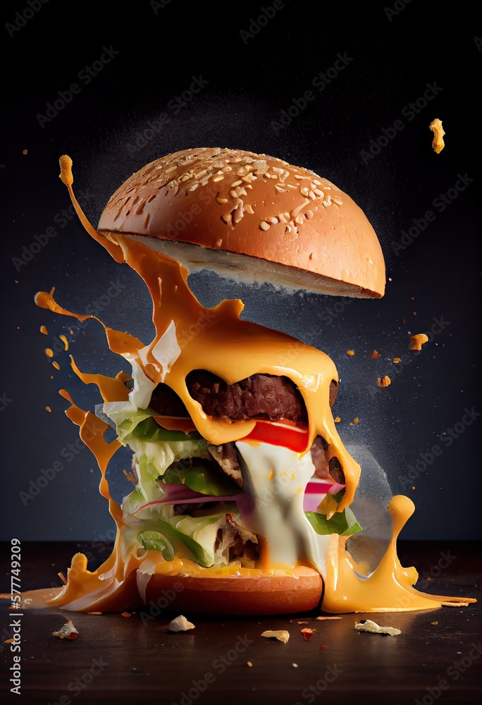 American food. Burger layers isolated. Separated burger layers ...