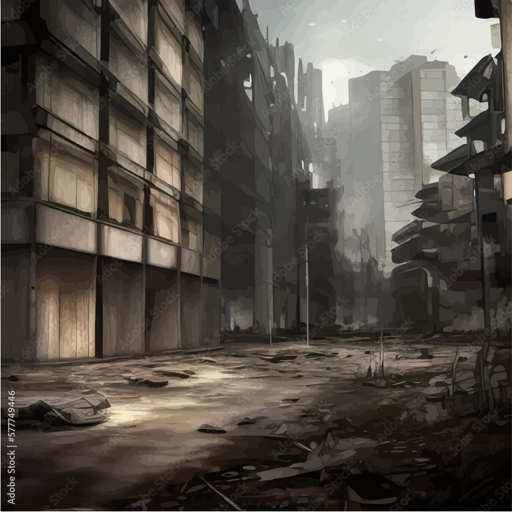 Concept apocalypse survivor, ruins city after earthquake in Turkey ...