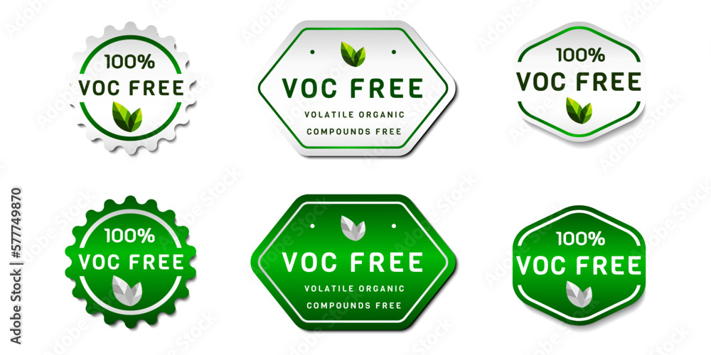 VOC Free Label Sticker. Volatile organic compounds-free abstract. With ...