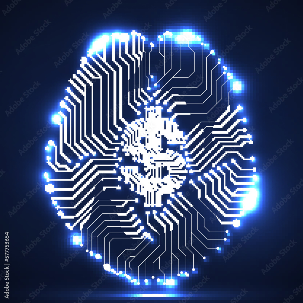 Technology brain with dollar sign inside isolated on white background ...