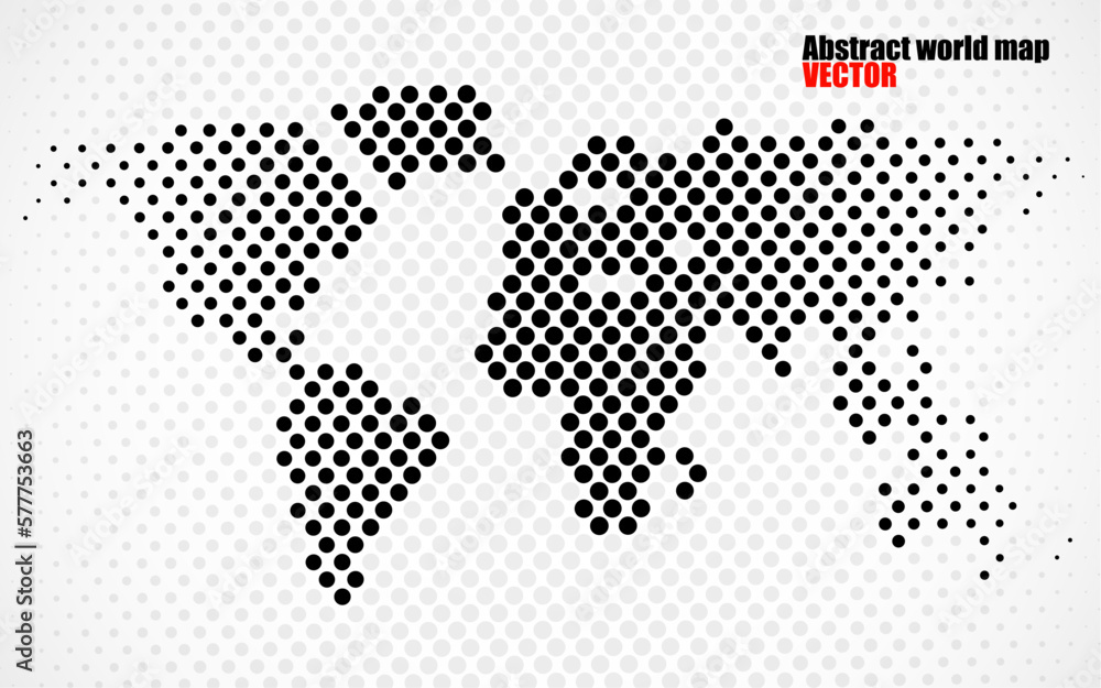 Abstract halftone world map isolated on white background. Vector ...