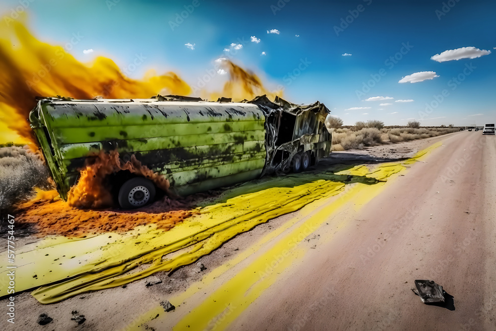 Car Freight With Oil And Hazardous Crashed On Highway Tank Trucks With car-freight-with-oil-and-hazardous-crashed-on-highway-tank-trucks-with
