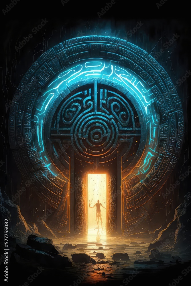 Fantasy book cover. Children`s book cover. A mysterious portal, with ...