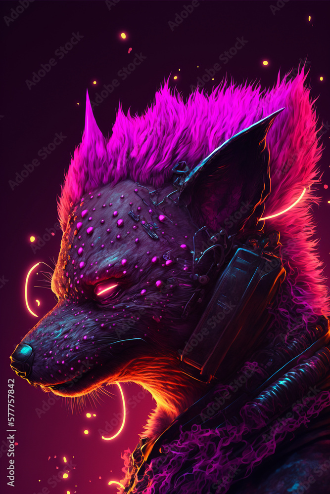 detailed portrait of a Vivid-Maroon cyberpunk Hyena made with ashes ...