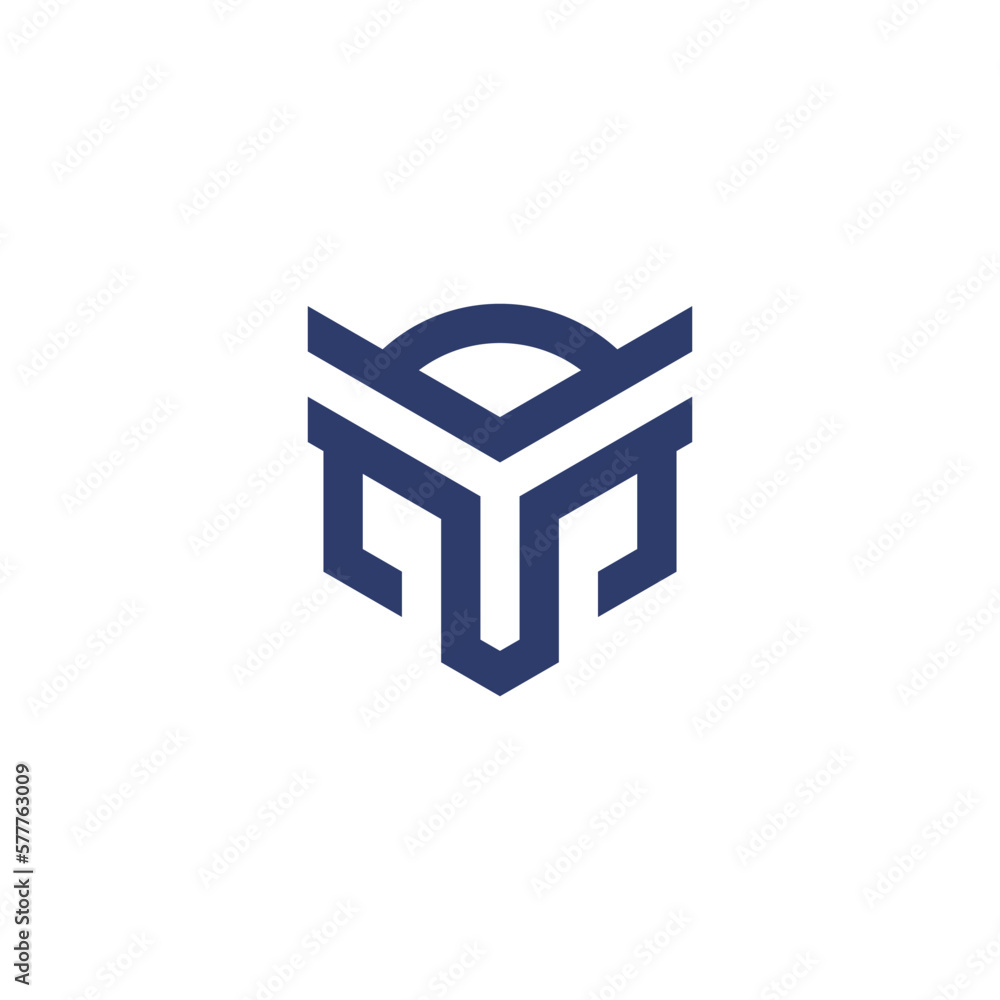 Initial letter MP logo template with geometric spartan helmet line art ...