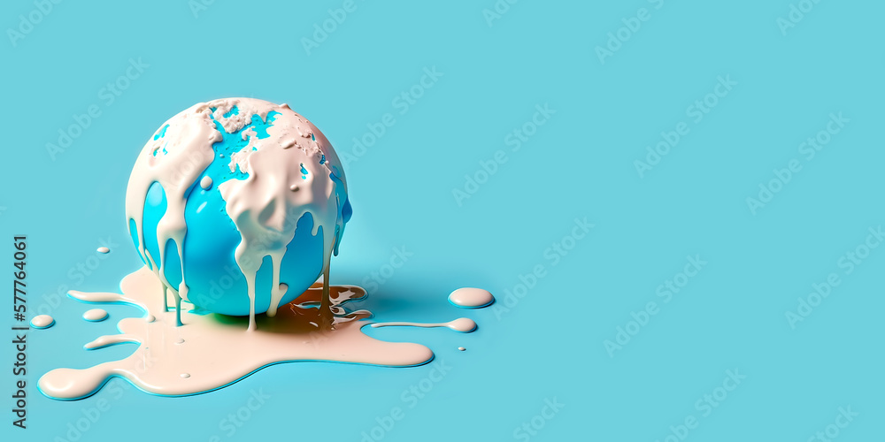 Minimal creative idea Earth ball melts on pastel blue background ...