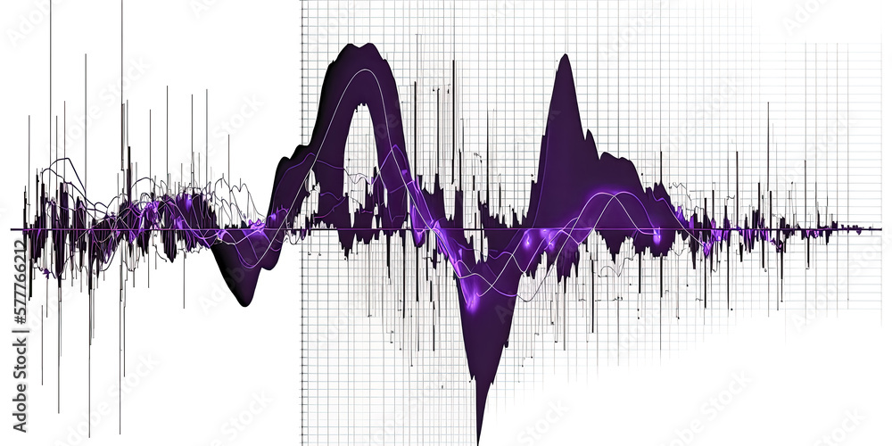 A glowing purple graph is seen in a transparent background, its ...