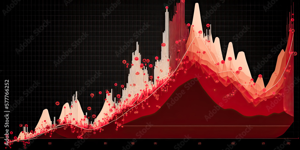 A Graph of transparent red lines and shapes is slowly evolving, created ...