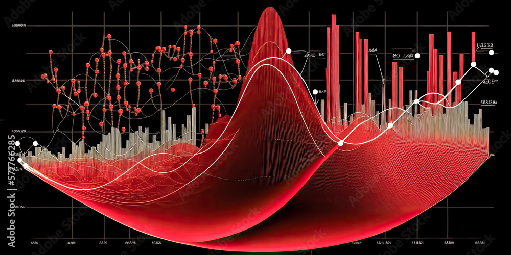 A vivid red graph of shapes and lines is displayed on a transparent ...