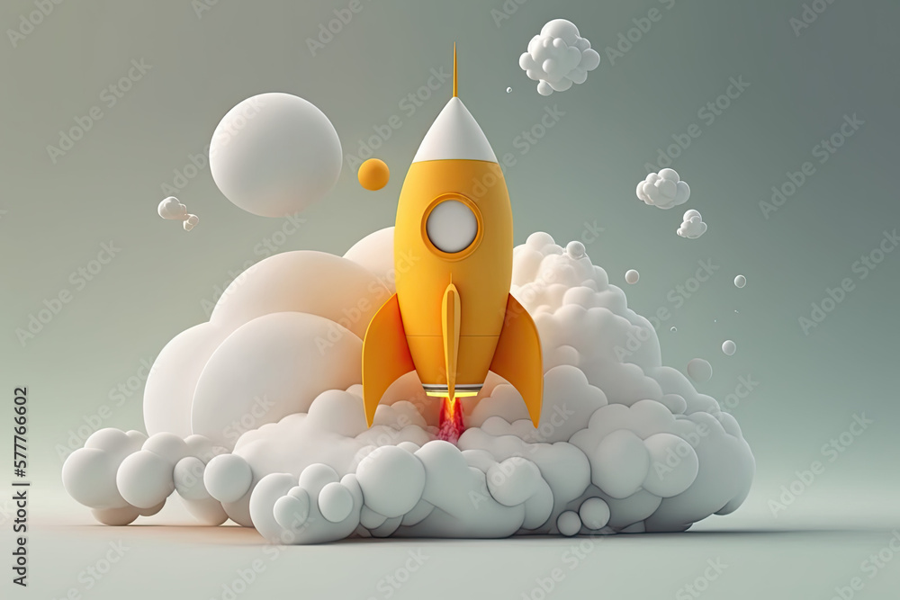 3D rocket cartoon in pixar animation style on white background ...