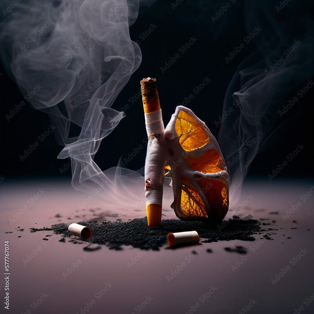 stylized lungs sick from tobacco smoke. Created with AI generation ...