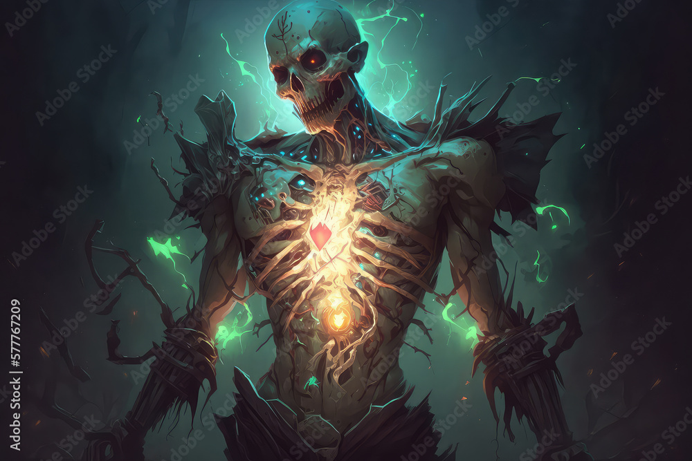 illustration painting of the undead ripped the chest to release the ...
