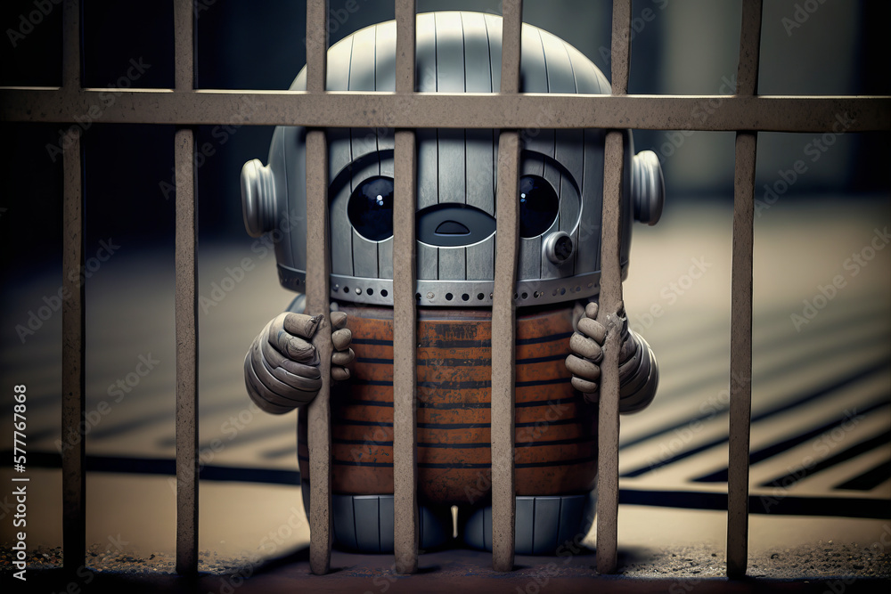 A sad little robot is locked behind bars. A question arises: do they ...