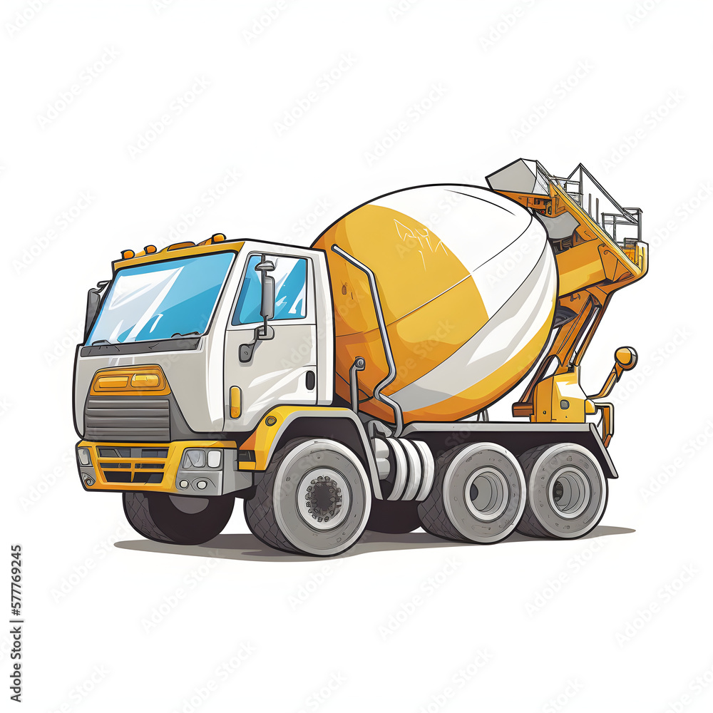Cartoon drawing of mixer truck on white background Stock Illustration ...