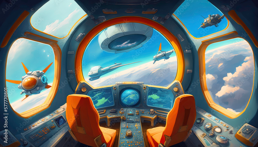 Cartoon Spaceship Cockpit Background Cartoon Cosmic Cockpit Backdrops ...