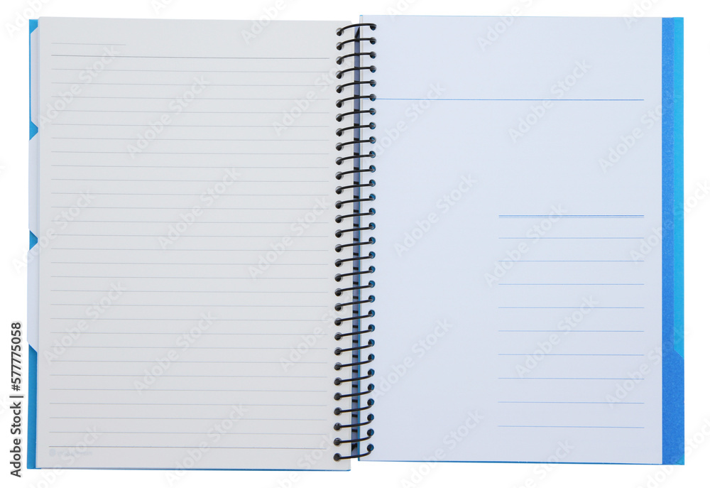 Blue spiral notebook opened with index on transparent background png ...