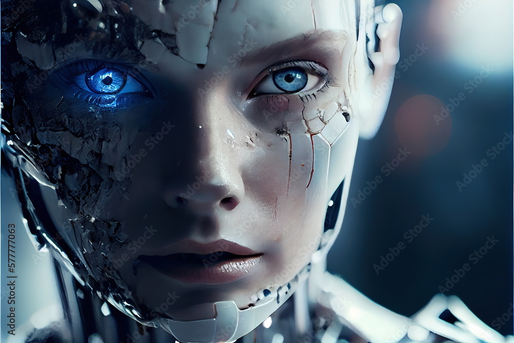 Wondrous hyper realistic closeup portrait artificial intelligent humanoid robot still in ...