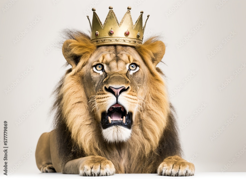 Lion with Crown scared IA Stock Illustration | Adobe Stock