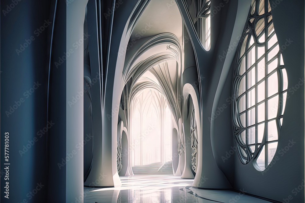 Abstract architecture background. Modern white interior and exterior ...