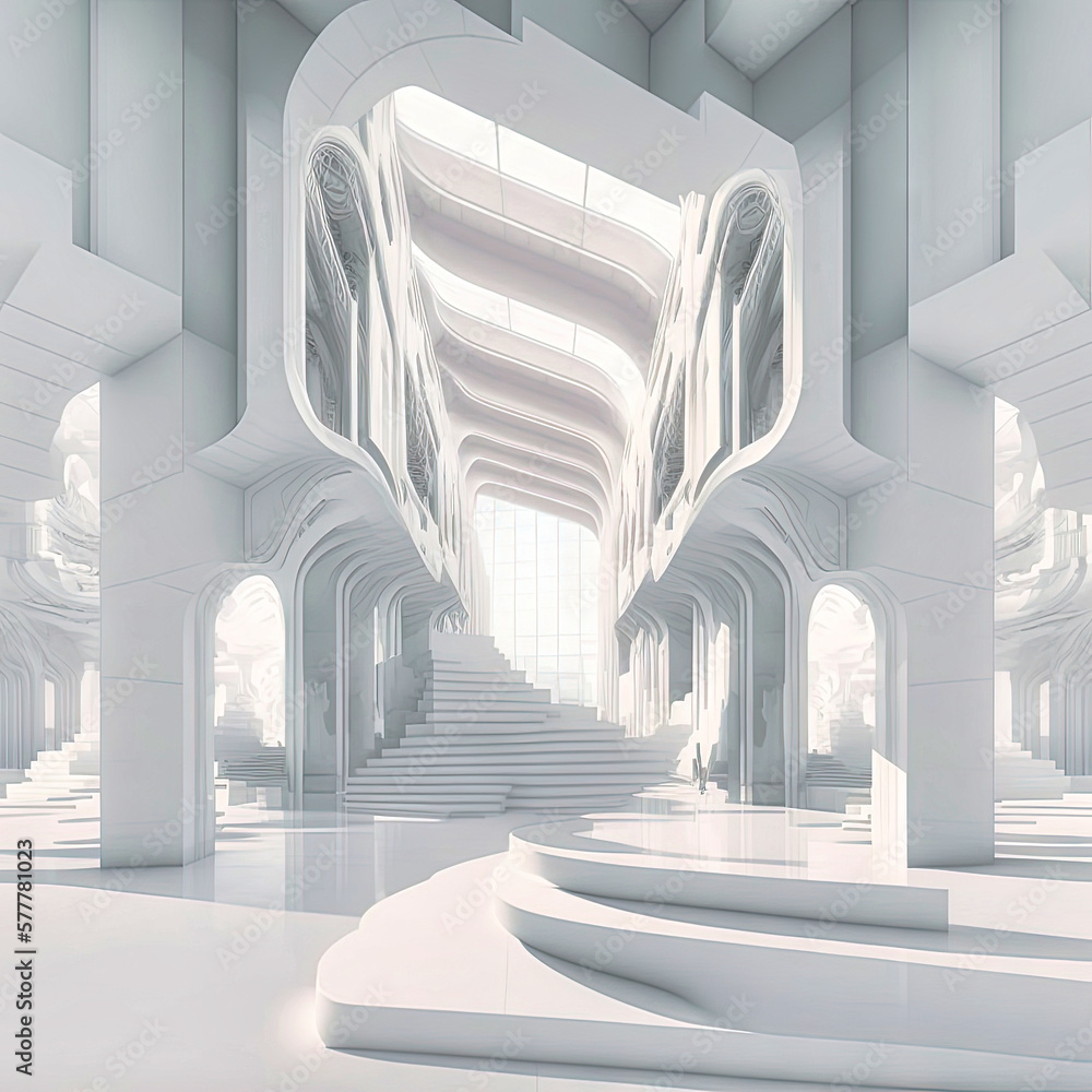 Abstract architecture background. Modern white interior and exterior ...