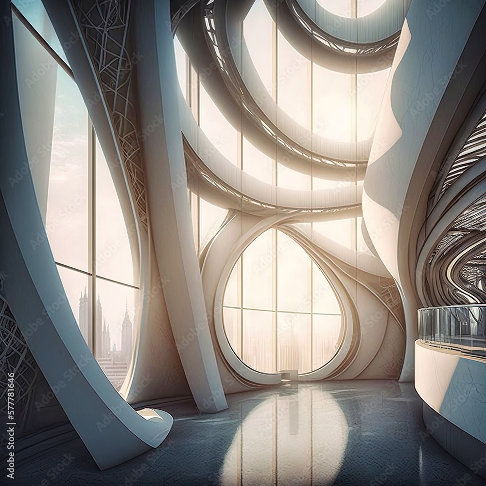 Abstract architecture background. Modern white interior and exterior ...